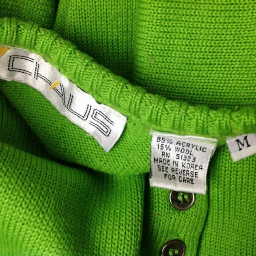 Vintage Chaus Sweater Lime Green Crest Patch Womens M… - Gem